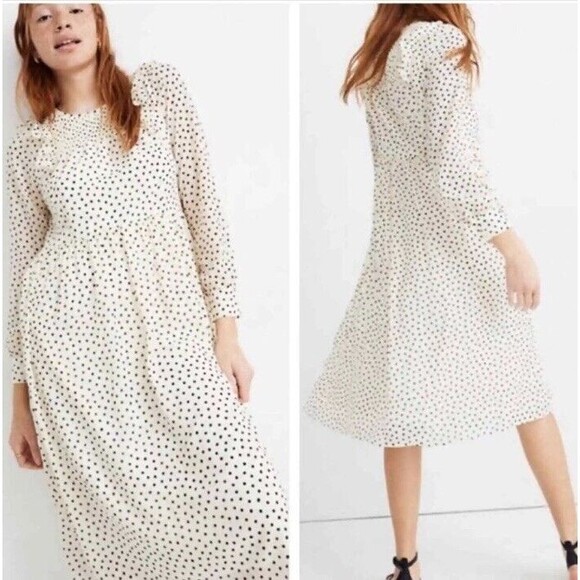 Madewell | Dresses | Madewell Smocked Ruffleshoulder Sheer Midi Dress ...